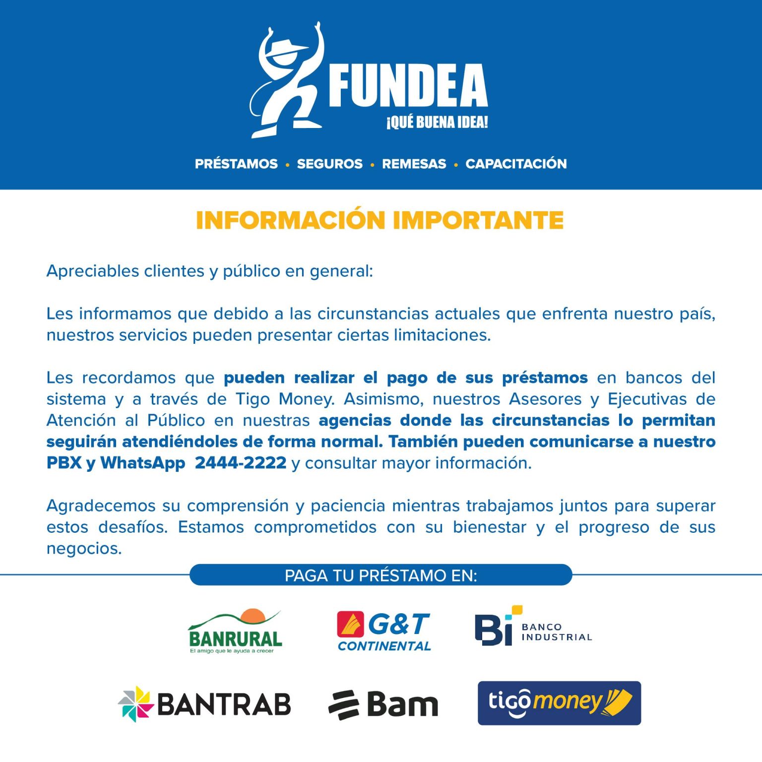 CANALES DE PAGO – Fundea